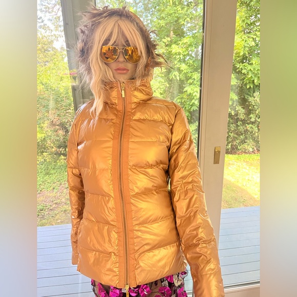 Moncler | Jackets & Coats | Moncler Shiny Gold Puffer Jacket With Faux ...